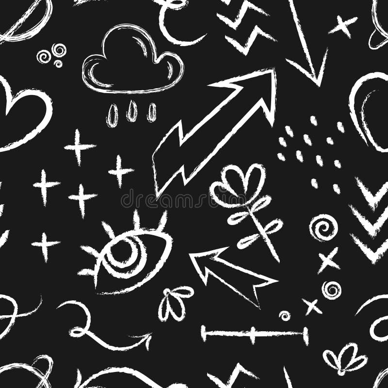 Fun Hand Drawn Chalk Doodles Seamless Pattern.Chalk Graphic Elements on ...