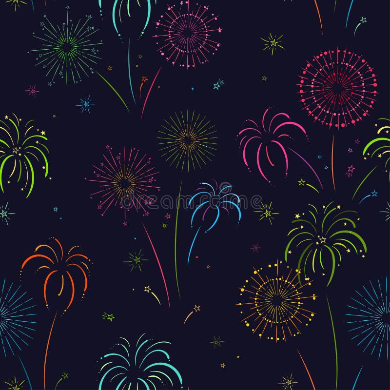 Fun Hand Drawn Doodle Fireworks, Seamless Pattern, Great for Textiles ...