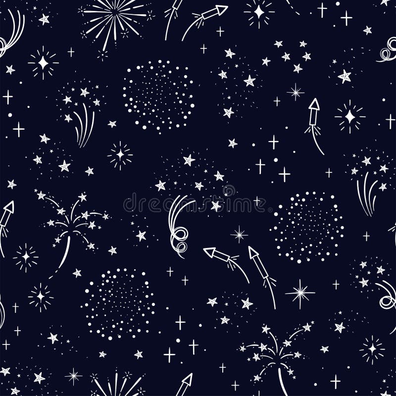 Fun Hand Drawn Doodle Fireworks, Seamless Pattern, Great for Textiles ...