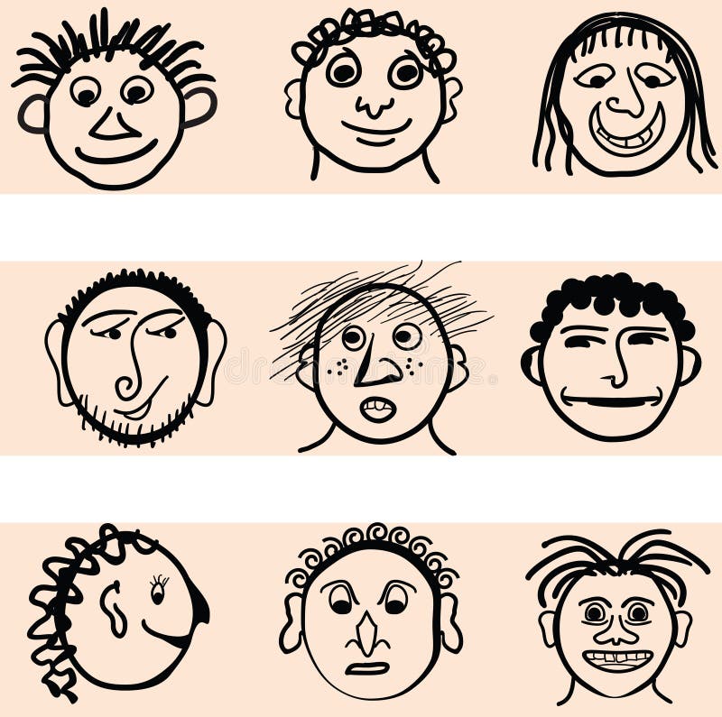 Fun Hand Drawn Faces stock vector. Illustration of emotion - 80419882