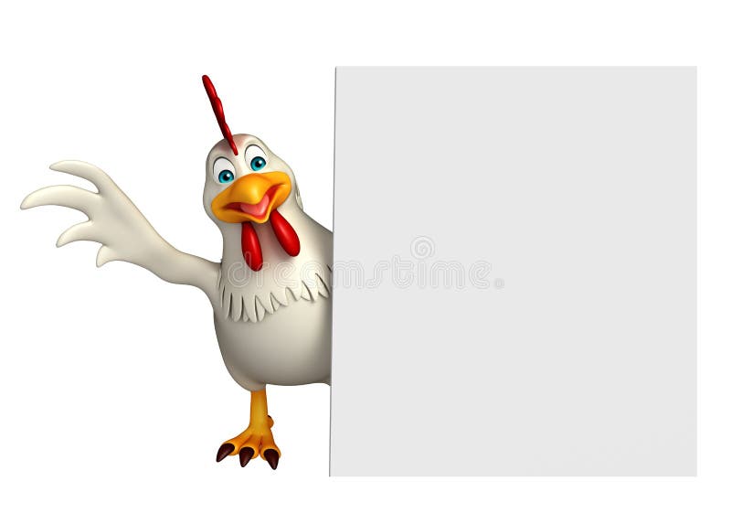 Fun Hen Cartoon Character with Board Stock Illustration - Illustration ...