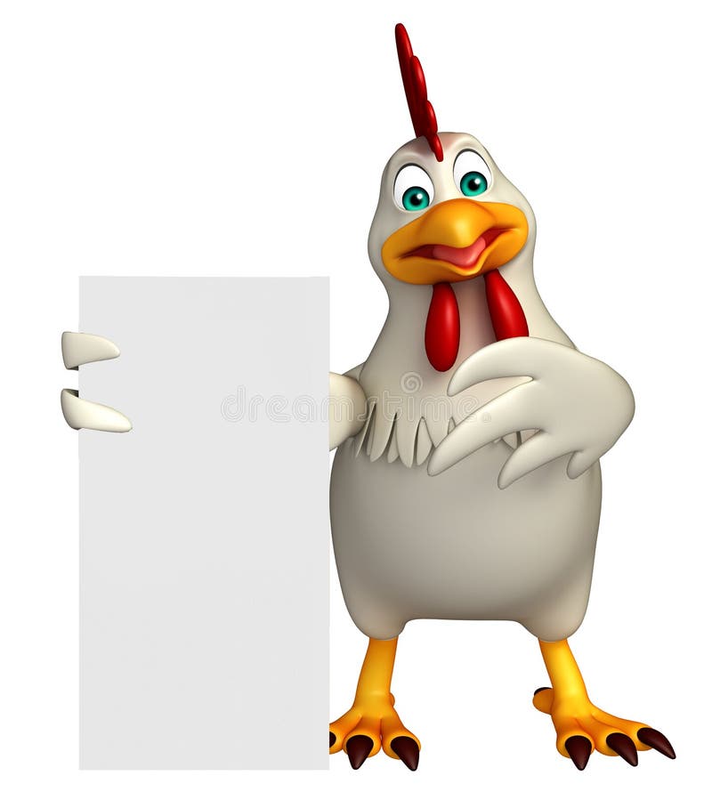 Fun Hen Cartoon Character with Board Stock Illustration - Illustration ...