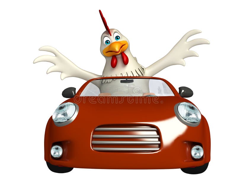 Fun Hen Cartoon Character with Car Stock Illustration - Illustration of ...
