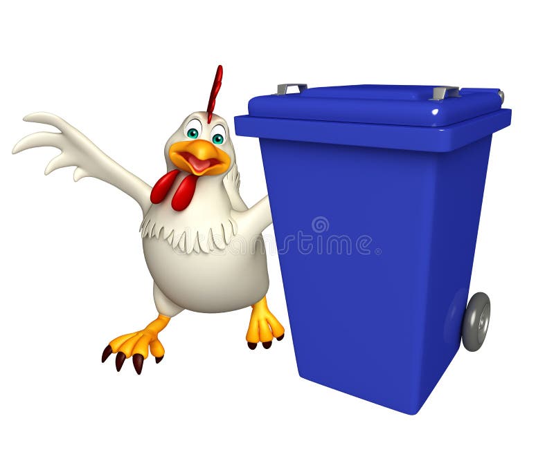 Fun Hen Cartoon Character with Dustbin Stock Illustration ...