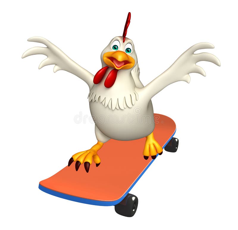 Fun Hen Cartoon Character with Skateboard Stock Illustration ...