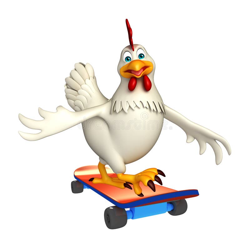 Fun Hen Cartoon Character with Skateboard Stock Illustration ...