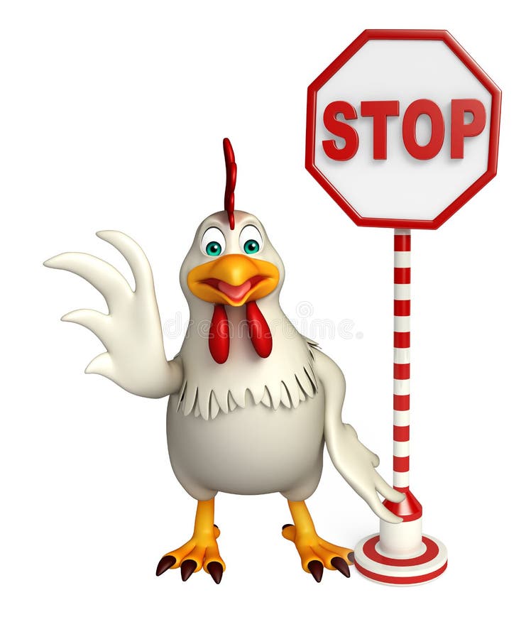 Fun Hen Cartoon Character with Stop Sign Stock Illustration ...