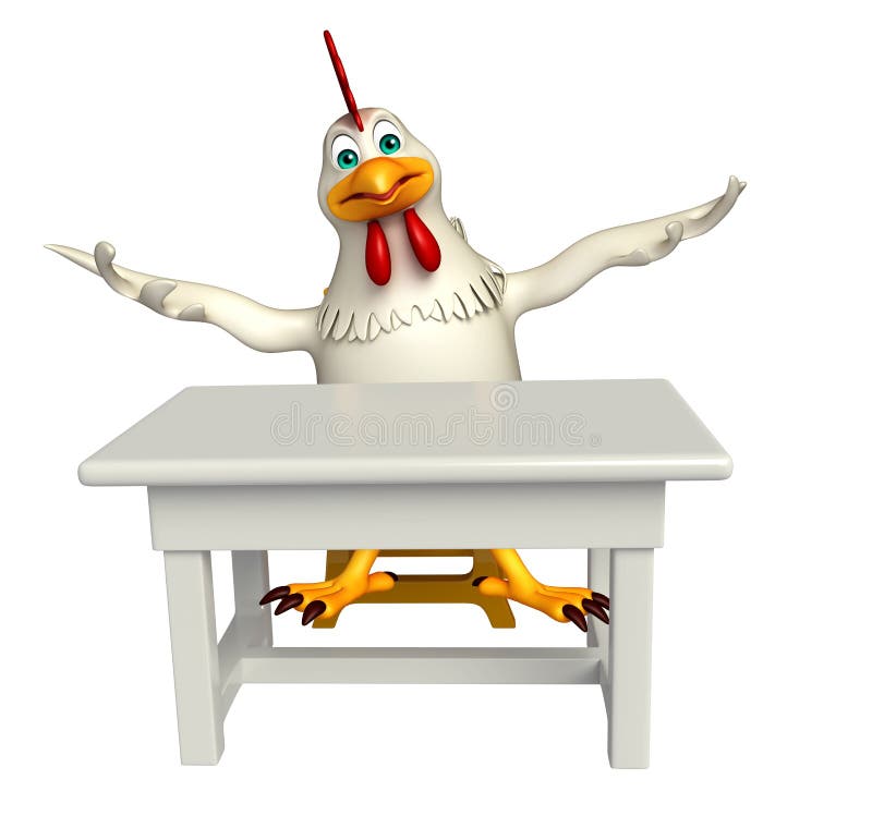 Fun Hen Cartoon Character with Table and Chair Stock Illustration ...