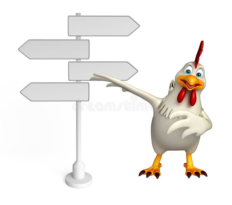 Fun Hen Cartoon Character with Way Sign Stock Illustration ...