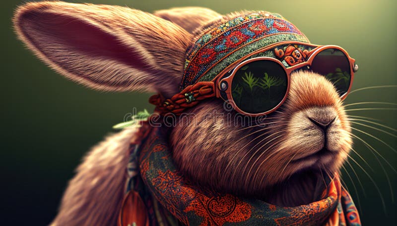 Fun Hippie Rabbit with Glasses Stock Illustration - Illustration of ...