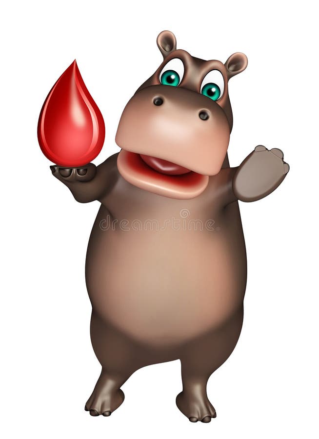 Fun Hippo Cartoon Character with Blood Drop Stock Illustration ...