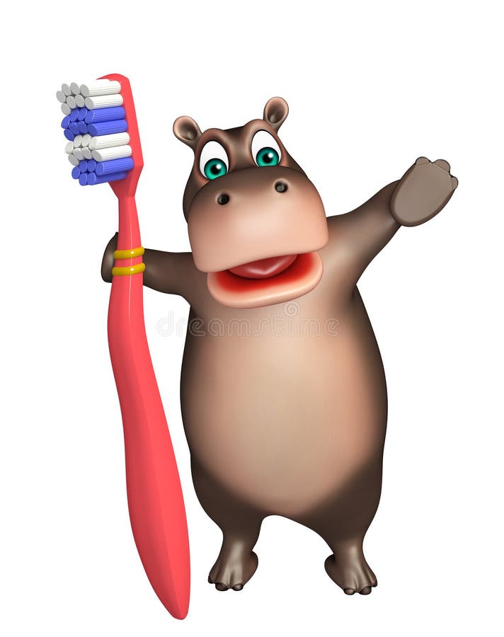 Fun Hippo Cartoon Character with Tooth Brush Stock Illustration ...