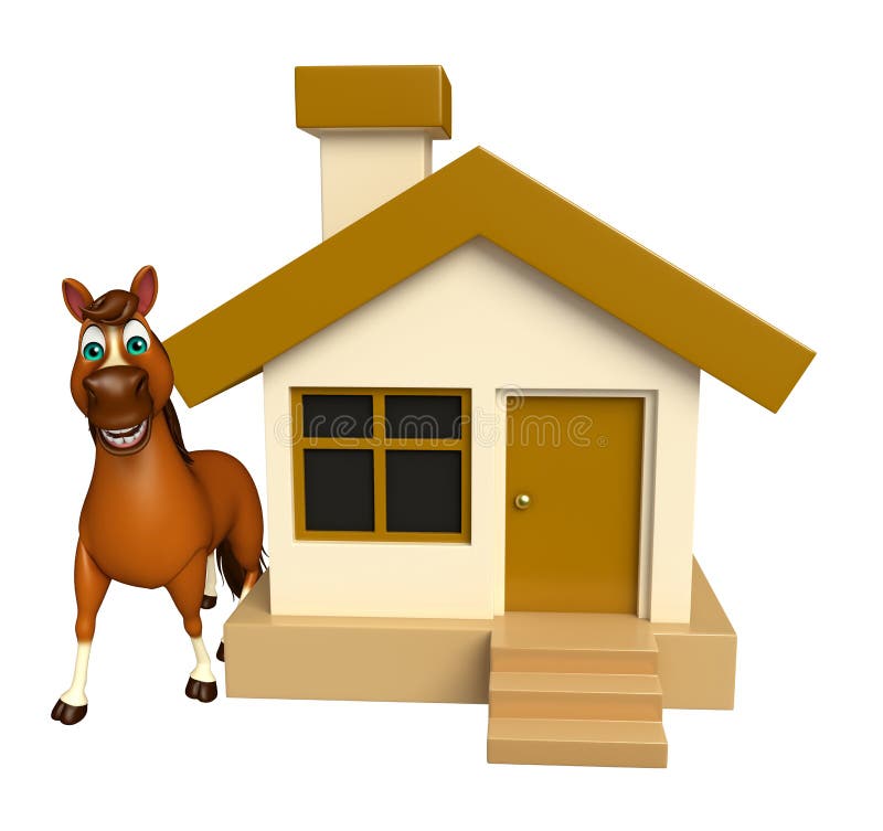 Fun Horse Cartoon Character with Home Stock Illustration - Illustration ...