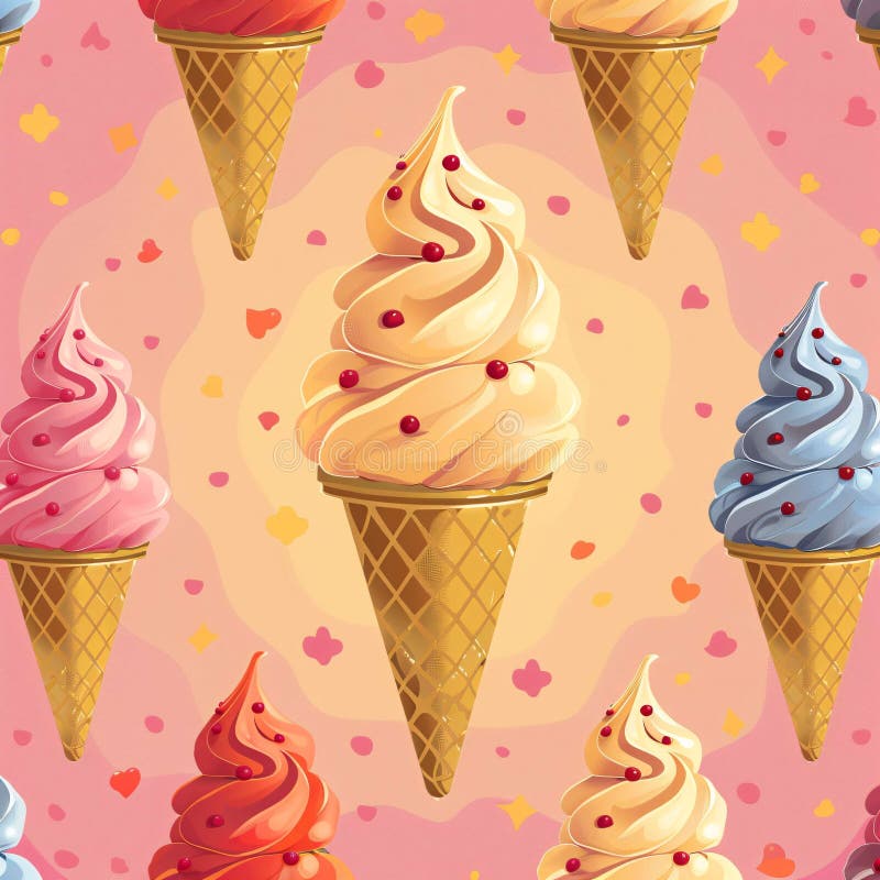 Fun Ice Cream Cones on Pastel Backdrop. Stock Illustration ...