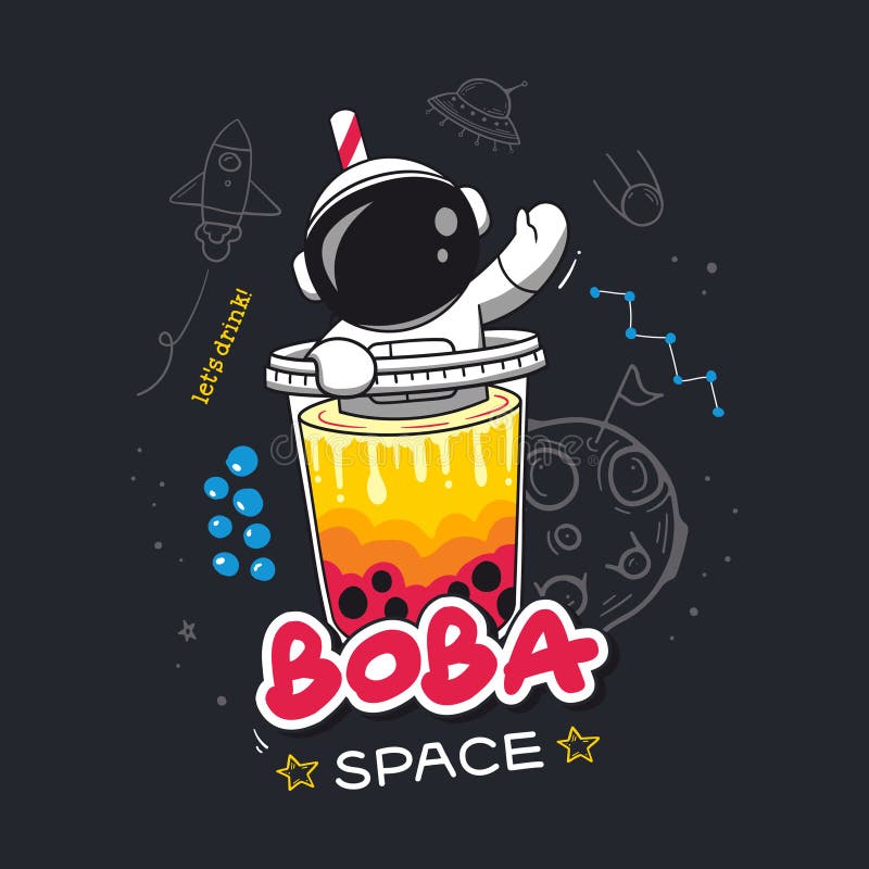 Fun Illustration Featuring an Astronaut on a Bubble Tea Cup Amidst a ...