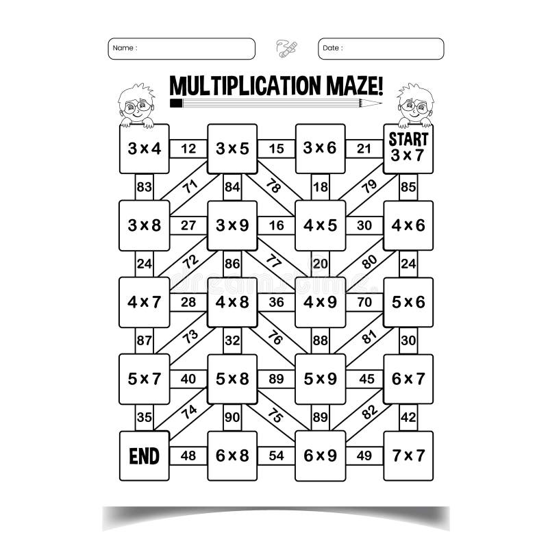Multiplication Maze Puzzle Worksheet for Child Stock Vector ...