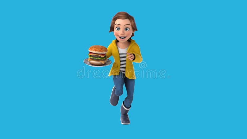 Fun Kid Running with a Hamburger Stock Video - Video of running ...