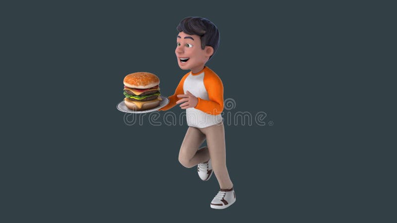 Kid Running with a Hamburger (with Alpha Channel Included Stock Video ...