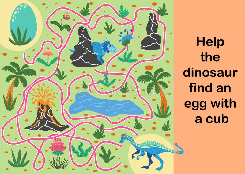 A Fun Labyrinth for Children. Help the Dinosaur Find His Cub. Children ...