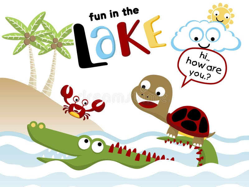 Fun in the Lake with Funny Animals Cartoon Vector Stock Vector ...