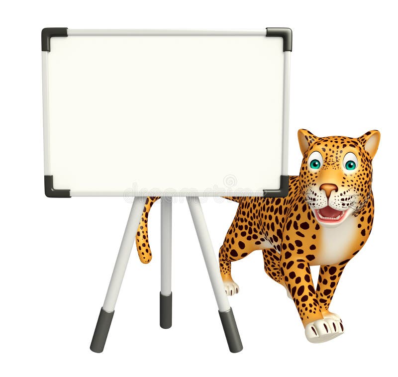 Fun Leopard Cartoon Character with Display Board Stock Illustration ...