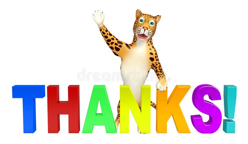 Fun Leopard Cartoon Character with Thanks Sign Stock Illustration ...