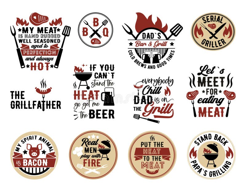 Fun Lettering about Grills and BBQ. Vector Inscriptions for T Shirt ...
