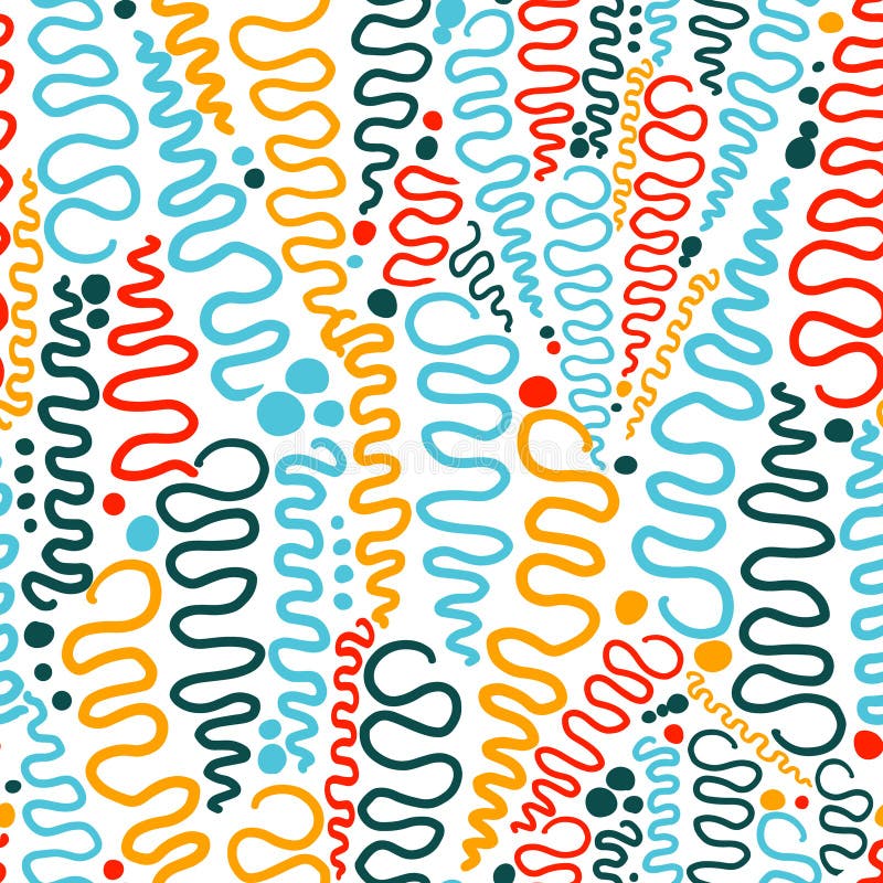 Fun Line Doodle Seamless Pattern. Creative Abstract Squiggle Style ...