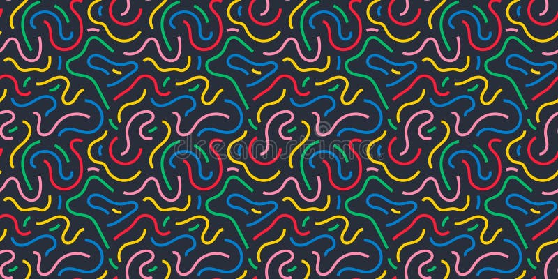 Fun Line Doodle Seamless Pattern Stock Vector - Illustration of visual ...