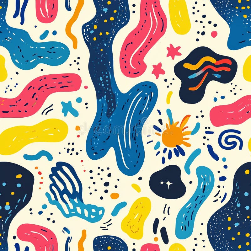 Fun Line Doodle Seamless Pattern Stock Illustration - Illustration of ...