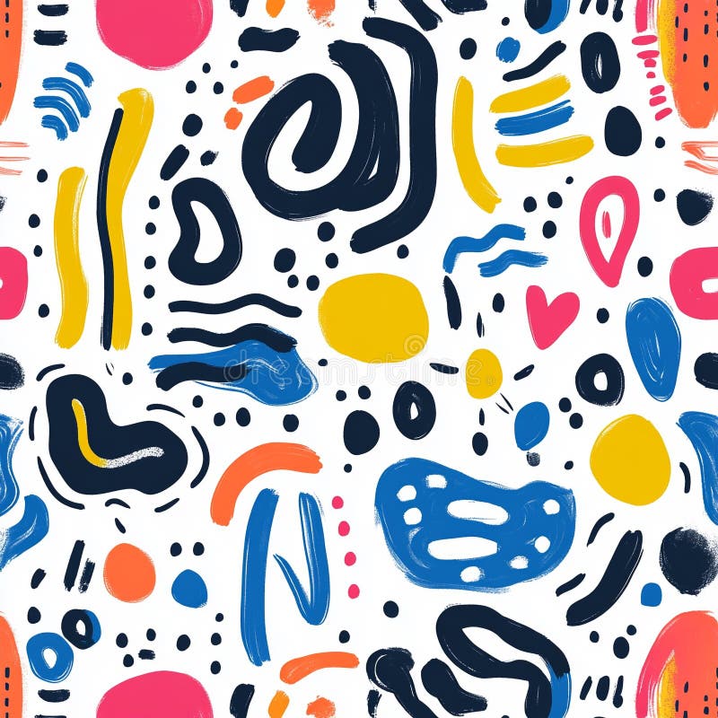 Fun Line Doodle Seamless Pattern Stock Illustration - Illustration of ...