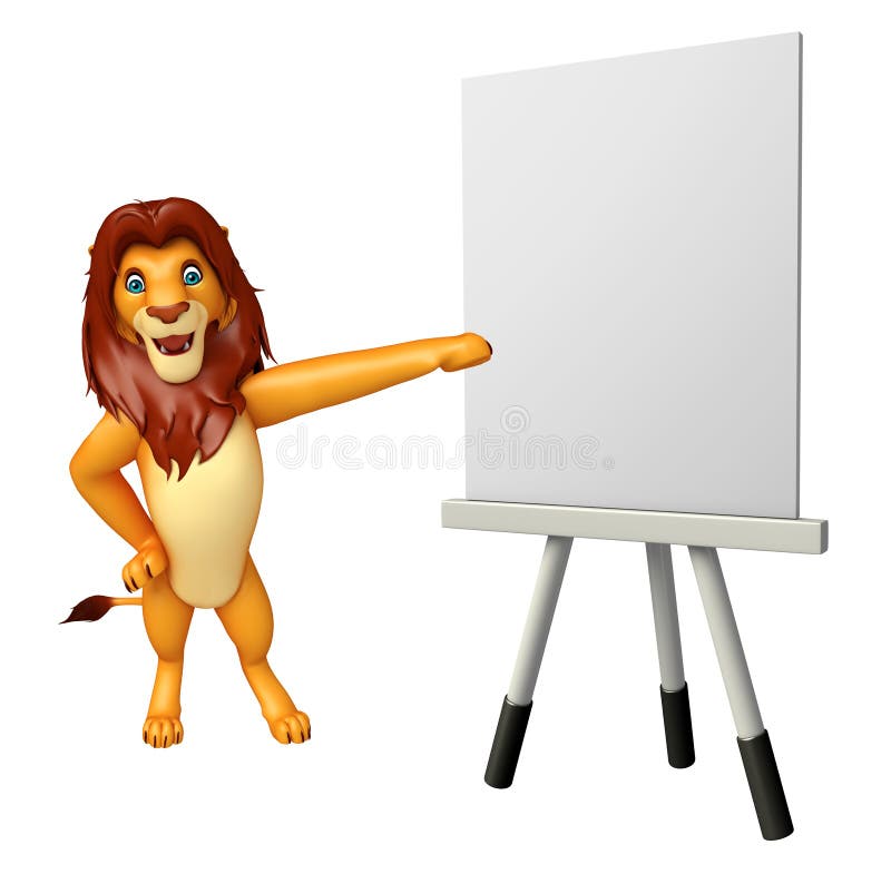 Fun Lion Cartoon Character with Easel Board Stock Illustration ...