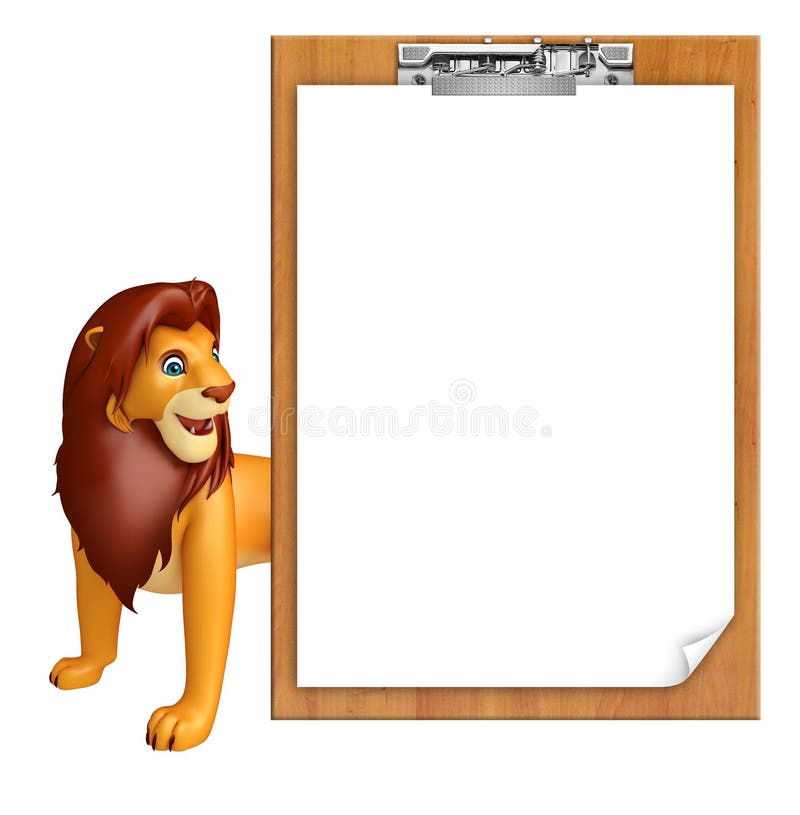 Fun Lion Cartoon Character with Exam Pad Stock Illustration ...