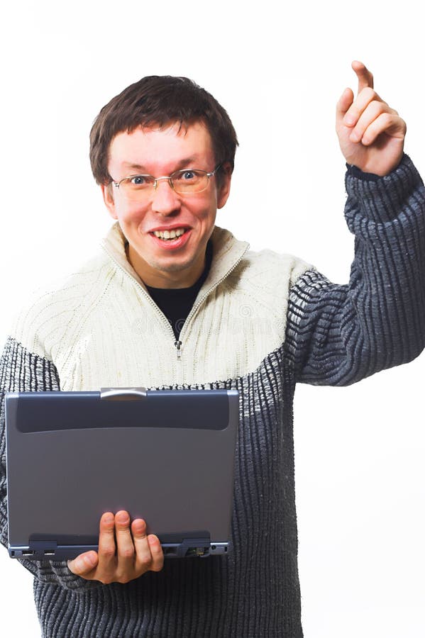Funny Guy Browsing Internet Stock Image - Image of geek, computer: 12108339