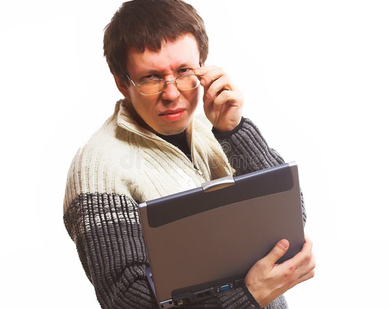 Fun man with laptop stock image. Image of isolated, smiling - 96974245