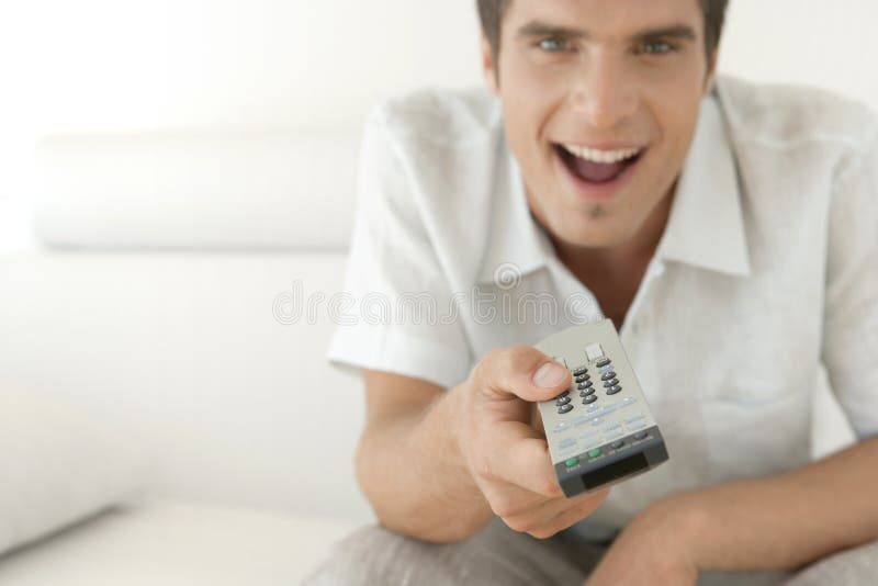 Fun Man with Remote Control Stock Photo - Image of excitement, alone ...