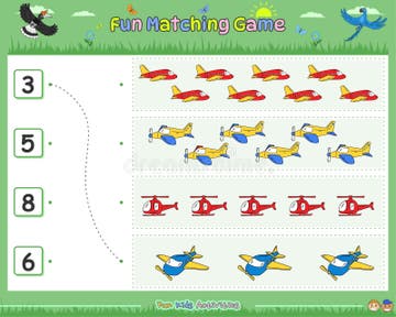 Fun Matching Game Counting the Objects Part One Stock Vector - Illustration of concept, document ...