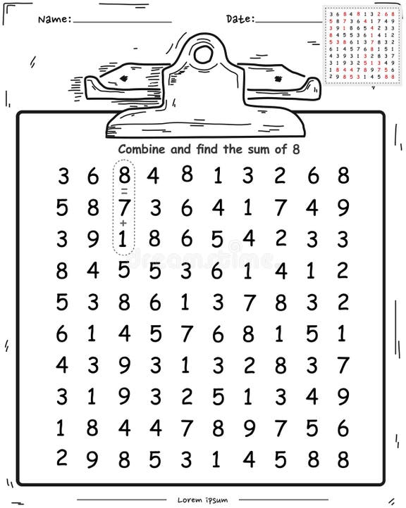 Fun Math Game Combine To Get Number Eight Stock Vector - Illustration ...