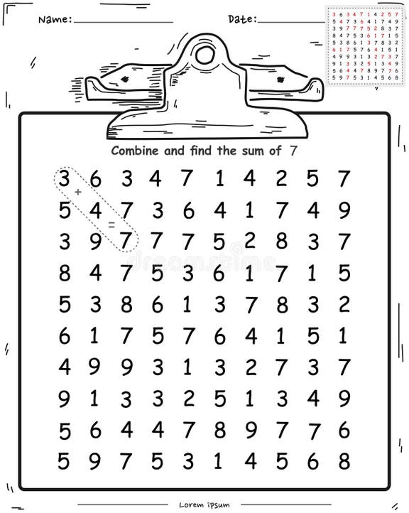 Fun Math Game Combine To Get Number Seven Stock Vector - Illustration ...