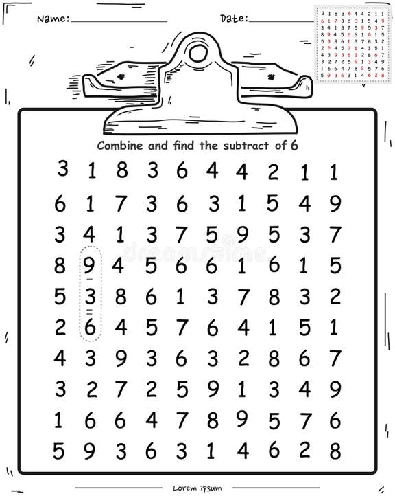 Fun Math Game Combine To Get Number Subtract Six Stock Vector ...