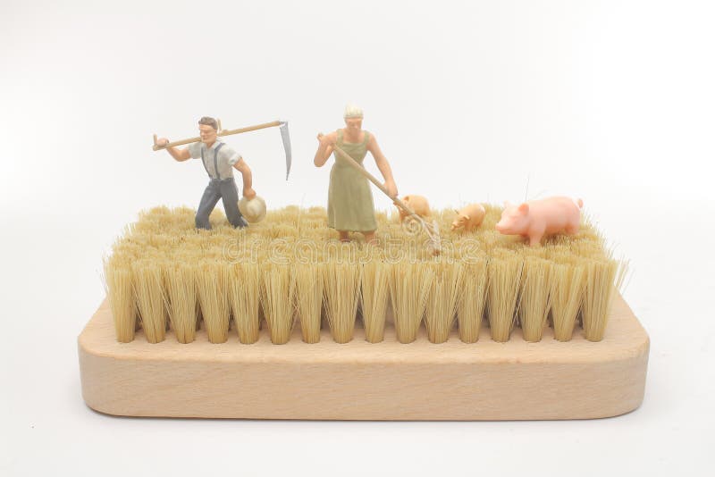 A Fun of Mini Figure of Farmer Work Stock Image - Image of horse ...