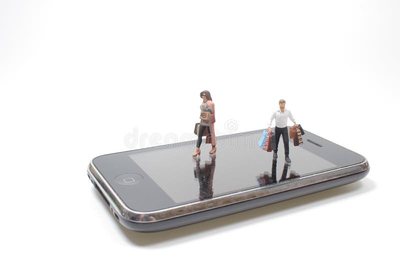 A Fun of Mini Figure, Mobile Phone Online Shopping Stock Photo - Image ...