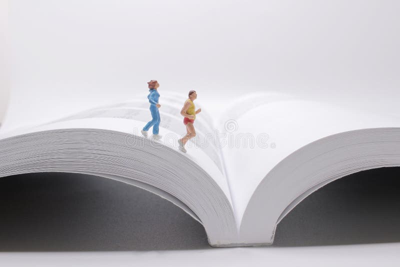 Fun of Mini People Running on the Book Stock Photo - Image of architect ...