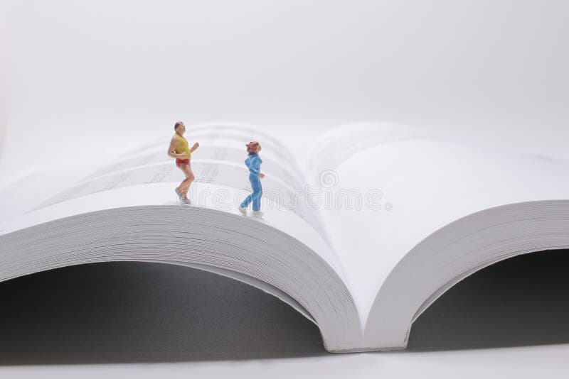 Fun of Mini People Running on the Book Stock Image - Image of minimal ...