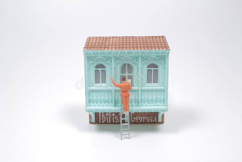A Fun Mini Worker Clear the House Windows Stock Photo - Image of ...
