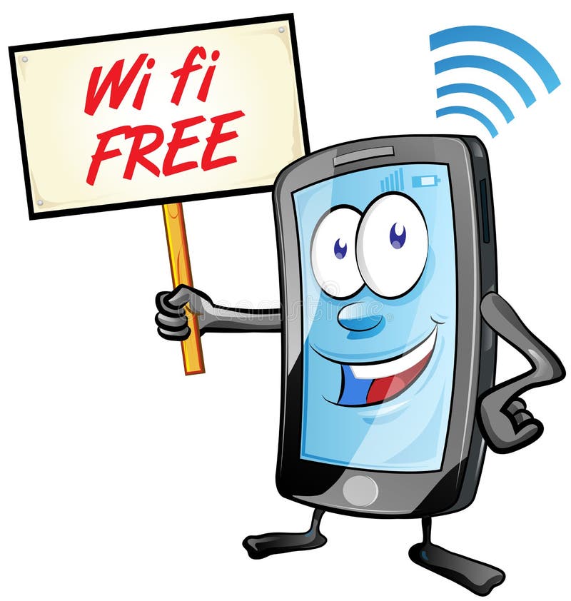 Fun Mobile Cartoon With Wi Fi Signboard Stock Vector - Image: 57282964
