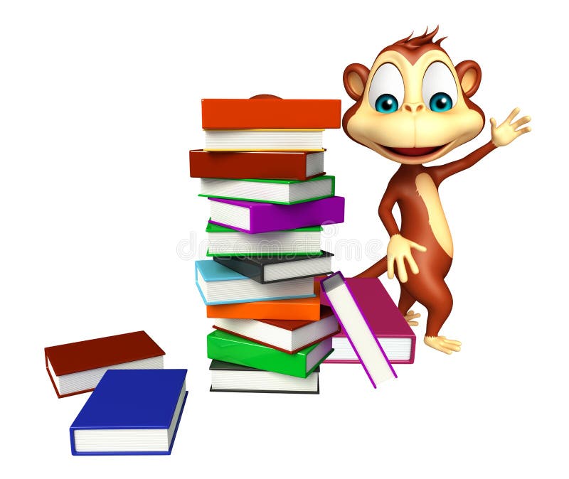Fun Monkey Cartoon Character with Book Stock Illustration ...