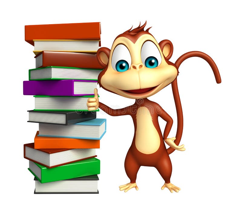 Fun Monkey Cartoon Character with Book Stock Illustration ...