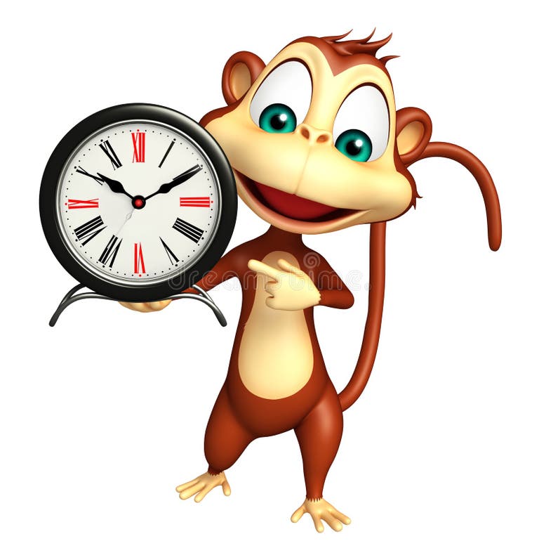 Fun Monkey Cartoon Character with Clock Stock Illustration ...
