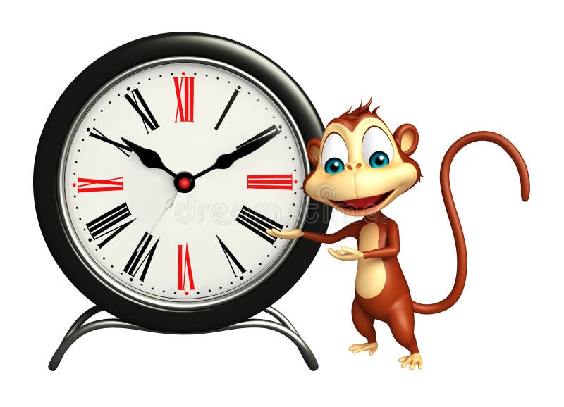 Fun Monkey Cartoon Character with Clock Stock Illustration ...